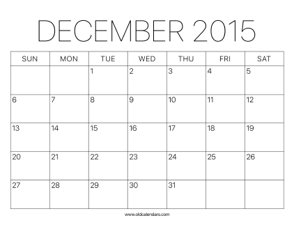 2015 Calendar December – Printable Old Calendars
