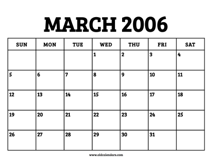 Calendar March 2006 – Printable Old Calendars