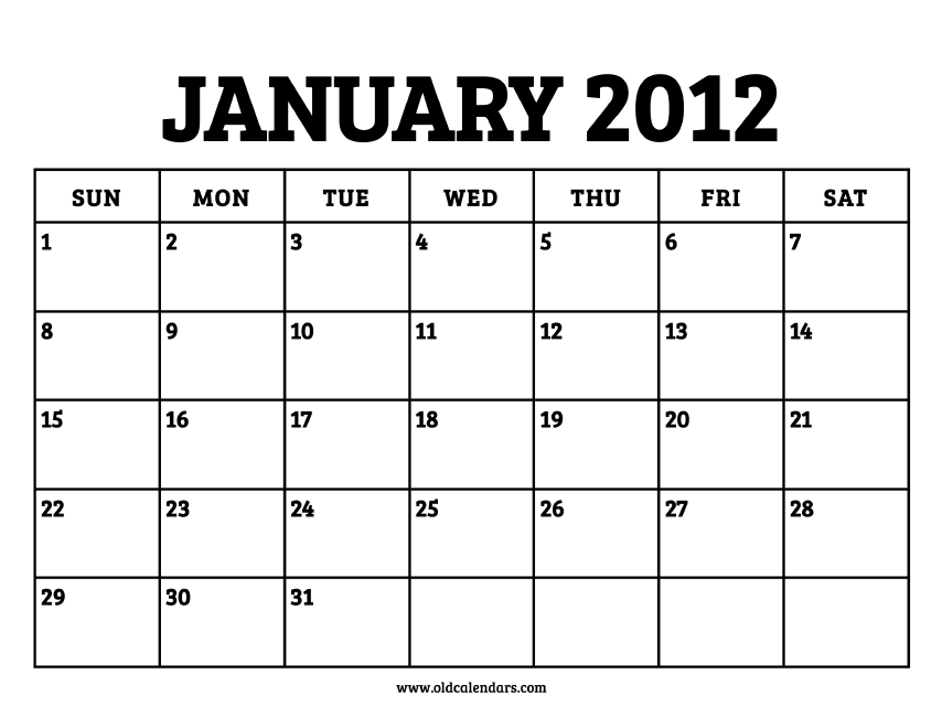 Calendar January 2012 Printable Old Calendars Calendar January 2012 Printable Old Calendars