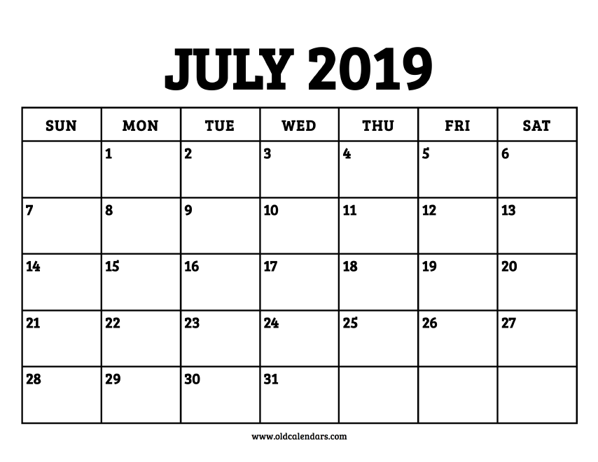 Calendar July 2019 Printable Old Calendars
