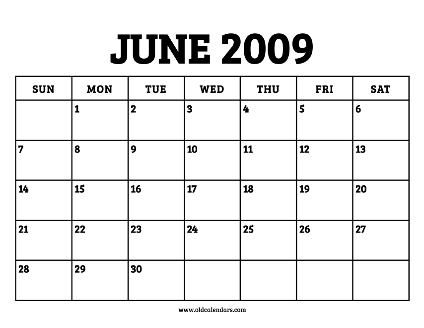 Calendar June 2009 – Printable Old Calendars