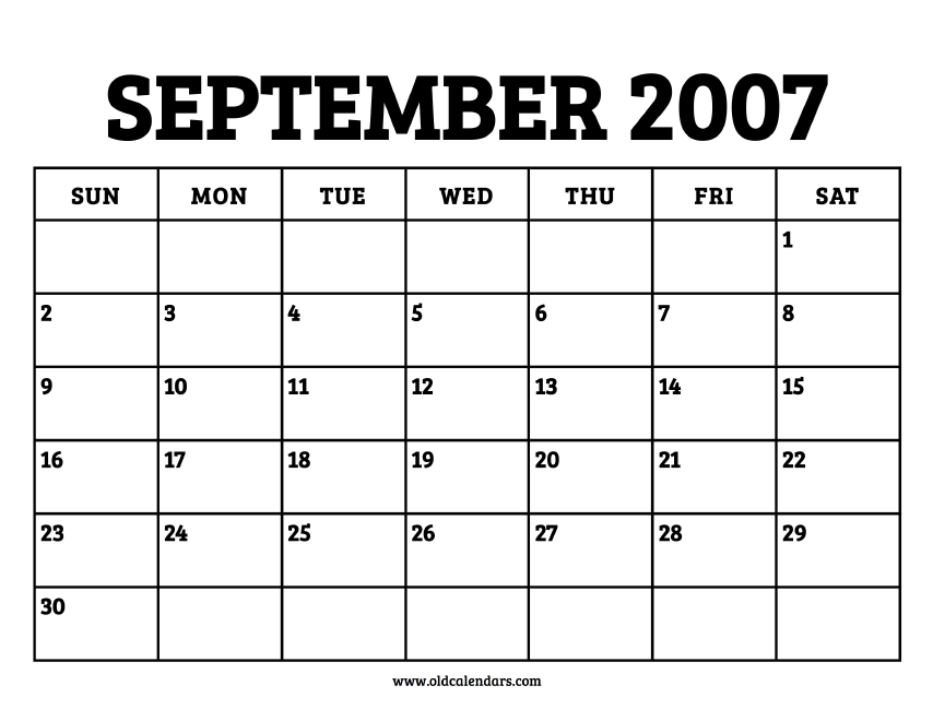 Calendar September 2007 Printable Old Calendars Calendar September 2007 Printable Old Calendars