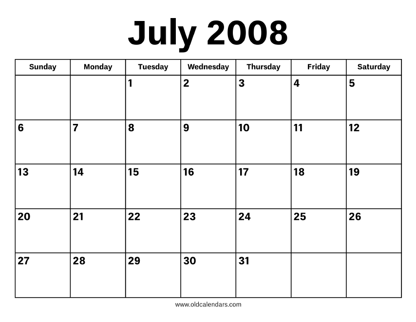 July 2008 Calendar Printable Old Calendars