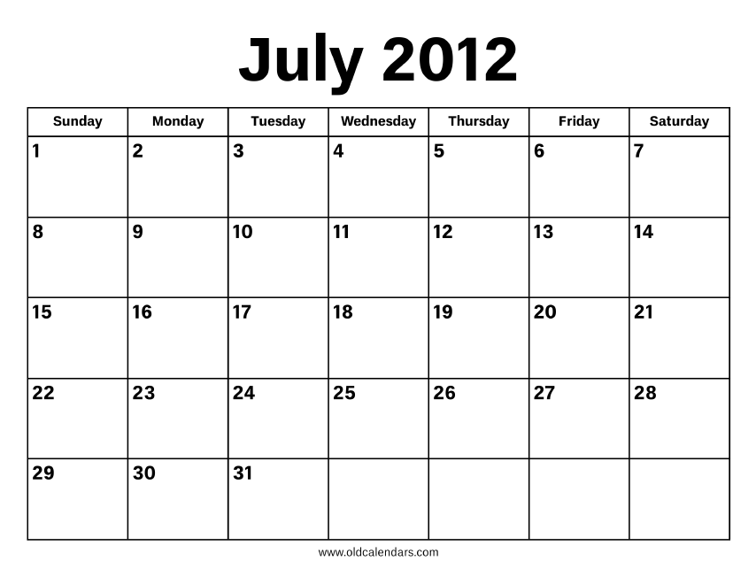 July 2012 Calendar Printable Old Calendars July 2012 Calendar Printable Old Calendars