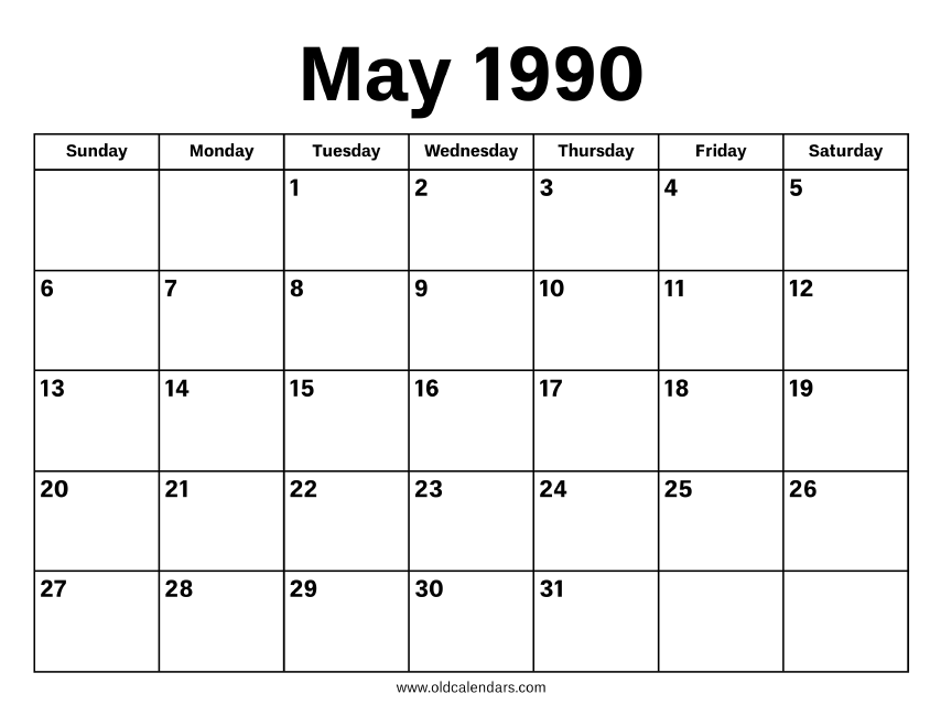 May 1990 Calendar Printable Old Calendars