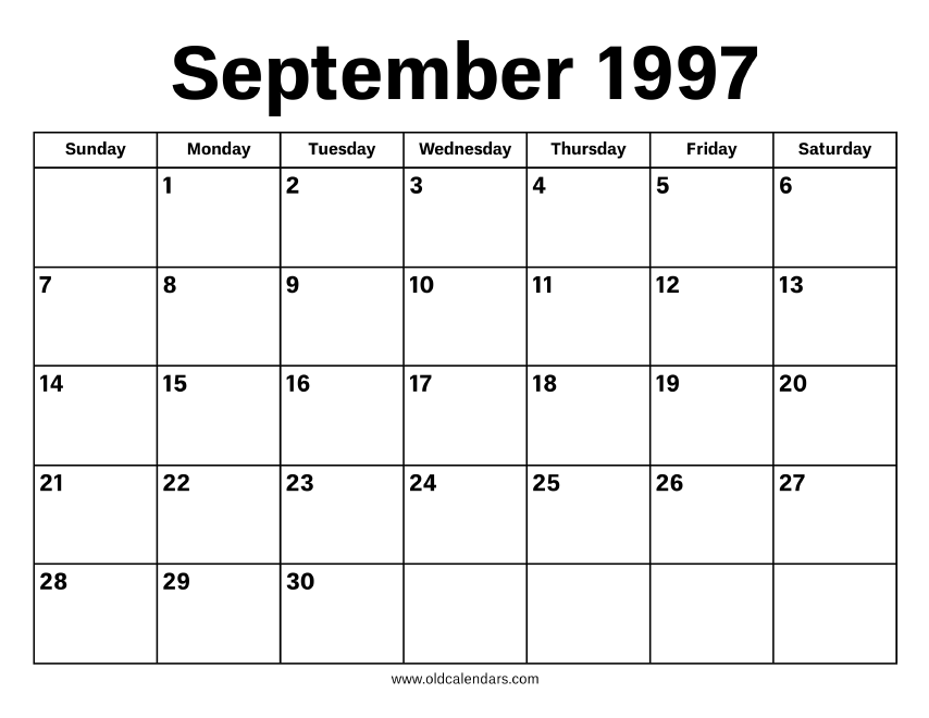 September 1997 Calendar Printable Old Calendars