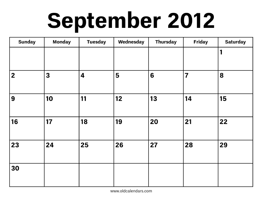 September 2012 Calendar Printable Old Calendars September 2012 Calendar Printable Old Calendars