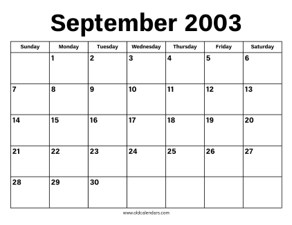 September 2003 Calendar – Old Calendars